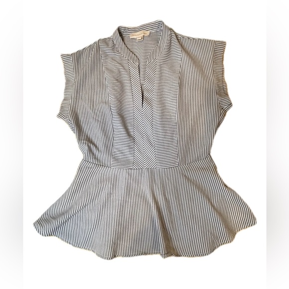 Monteau | Tops | Monteau Womens Cap Sleeve Blue White Stripe Peplum ...